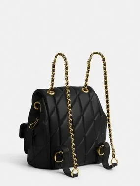 Coach | Bags | Coach Black Quilted Leather Backpack Crossbody With Gold ...